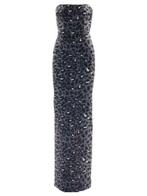 Alex Perry Leopard-print Strapless Velvet Gown - Black