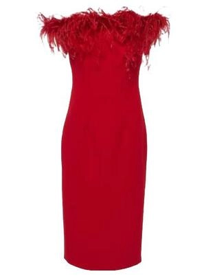 SAFIYAA LONDON Starling Feather-trimmed Midi Dress - Red