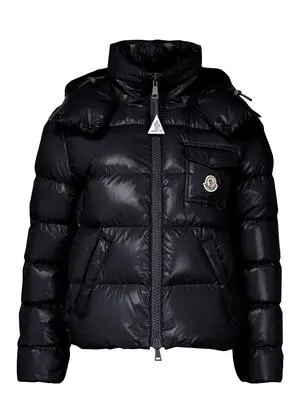 Moncler Quilted Down Jacket With Embroidered Logo - Black