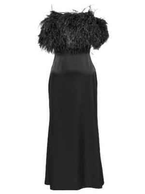 David Koma Feather-trimmed Satin Midi Dress - Black