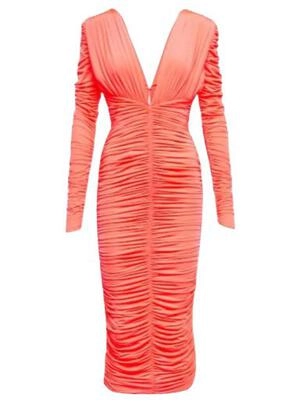 Alex Perry Marin Ruched V-neck Long Sleeve Midi Dress - Pink