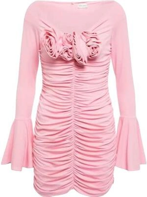 Magda Butrym Ruched Jersey Minidress With Rose Detail - Pink