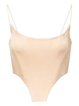 Alex Perry Satin Bustier Top With Spaghetti Straps - Nude
