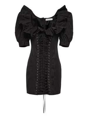 Alessandra Rich Ruffled Puff-sleeve Minidress - Black