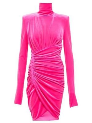 Alexandre Vauthier Ruched Velvet Mini Dress - Pink