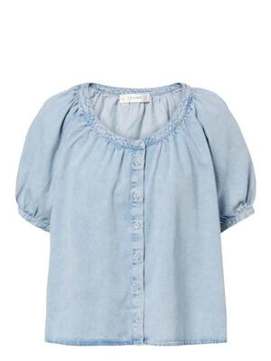 FRAME Gathered Cotton-blend Shirt - Blue