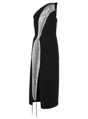 Maticevski One-shoulder Midi Dress With Fringe Detail - Black
