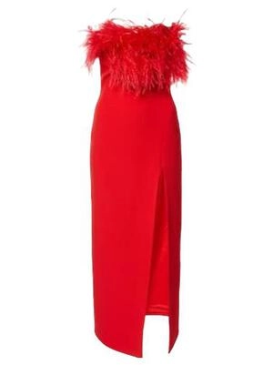 David Koma Feather-trimmed Midi Dress - Red