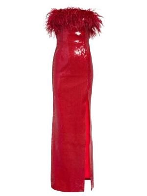 Rebecca Vallance Nika Sequined Feather-trimmed Gown - Red