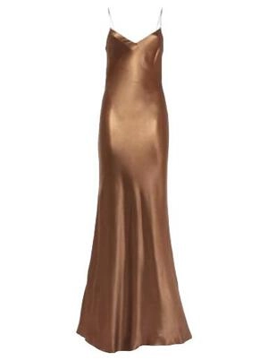 Galvan Provence Satin Maxi Dress - Brown