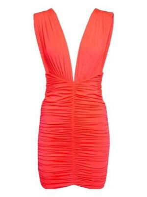 Alex Perry Keanen Ruched V-neck Mini Dress - Orange