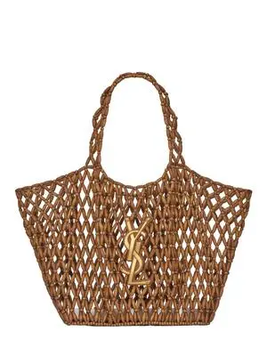Saint Laurent Icare Medium Wood Beads Tote - Brown