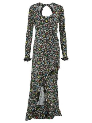 Rabanne Printed Wrap Midi Dress With Ruffled Hem - Black
