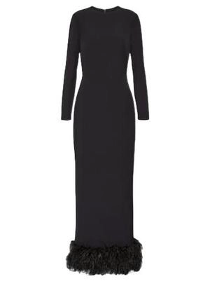 SAFIYAA LONDON Feather-trimmed Crepe Gown - Black