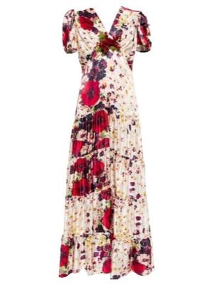 RODARTE Floral Silk Charmeuse Maxi Dress - Nude