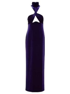 Galvan Velvet Gown With Keyhole Cutout - Black