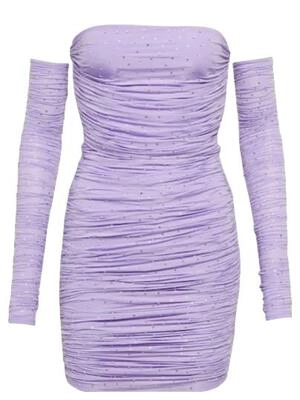 Alex Perry Crystal Embellished Jersey Mini Dress - Purple