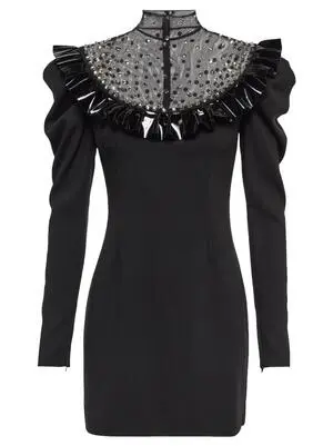 Alessandra Rich Embellished Wool-blend Mini Dress - Black