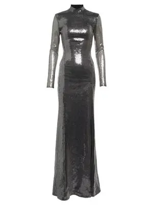 David Koma Sequined Mockneck Gown With Leg Slit - Black