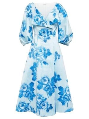 EMILIA WICKSTEAD Gabby Floral Taffeta Faille Midi Dress - Blue