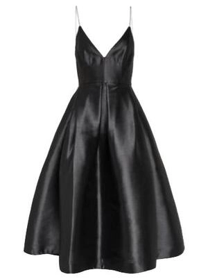 Alex Perry Pleated Silk Faille Midi Dress - Black