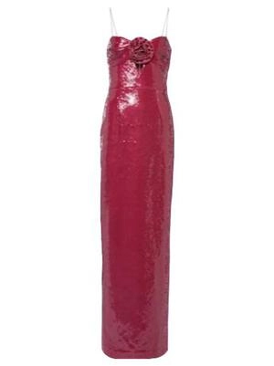 Rebecca Vallance Sequined Floral Appliqué Strappy Maxi Dress - Red