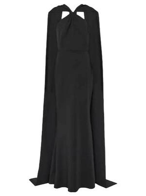 SAFIYAA LONDON Lilien Cape Effect Crepe Gown - Black