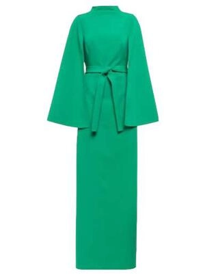 SAFIYAA LONDON Emerald Crepe Maxi Dress With Scarf Neckline - Green