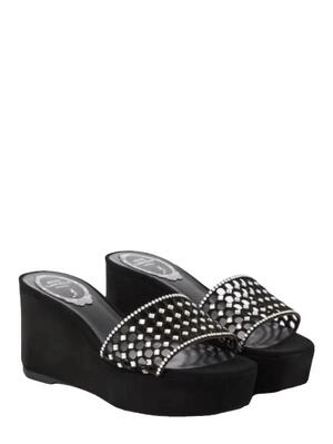 Rene Caovilla Embellished Suede Platform Slides - Black