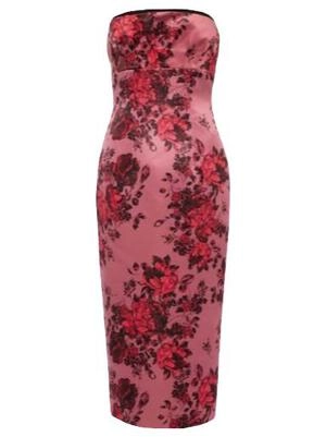 EMILIA WICKSTEAD Strapless Floral Midi Dress - Red