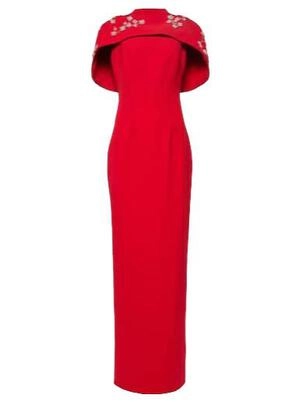 SAFIYAA LONDON Embroidered Cape Crepe Gown - Red