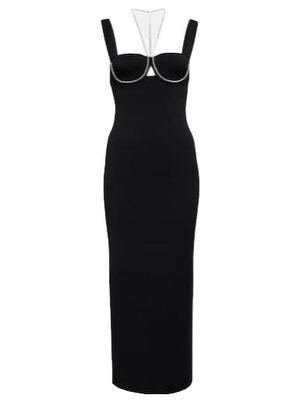 Galvan Celeste Embellished Knit Midi Dress - Black