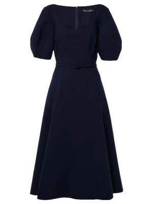 Oscar De La Renta Puff-sleeve Wool-blend Midi Dress - Black