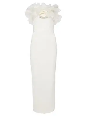 Alessandra Rich Organza Trimmed Crepe Bodice Gown - White