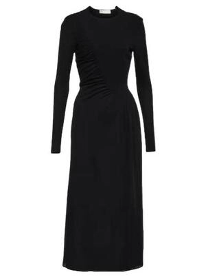 Tory Burch Ruched Asymmetrical Midi Dress - Black