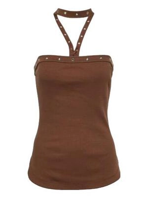 Attico Ribbed-knit Halterneck Jersey Top With Eyelet Details - Brown