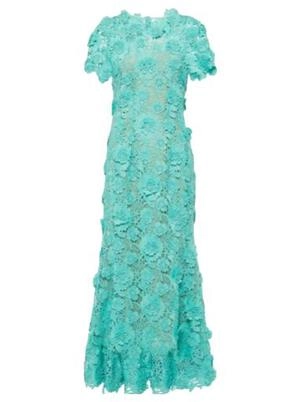 Oscar De La Renta Floral Guipure Lace Midi Dress - Green