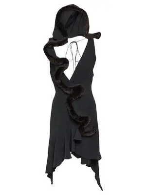 Coperni Knitted Mini Dress With Faux Fur Trim - Black