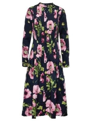 Oscar De La Renta Floral Cotton-blend Midi Dress - Black