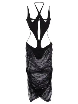 MUGLER Sheer Stretch Knit Dress - Black