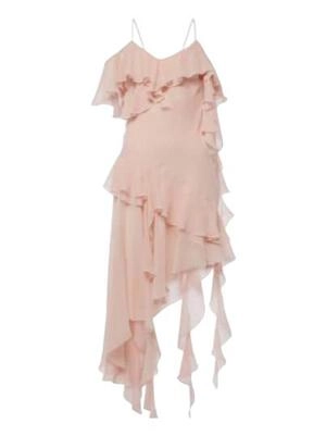 Blumarine Ruffled Silk Georgette Minidress - Nude