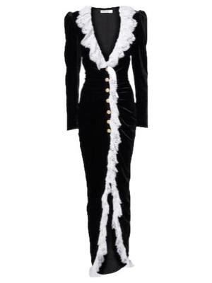 Alessandra Rich Velvet Lace-trimmed Maxi Dress - Black