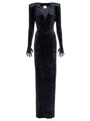 Vetements Velvet Maxi Dress With Attached Gloves - Black