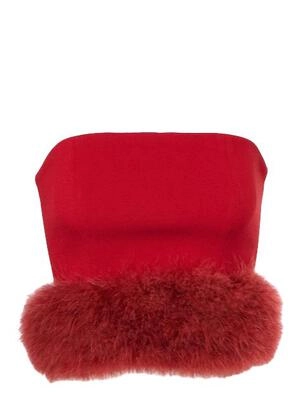 Blumarine Feather-trimmed Crêpe Crop Top - Red