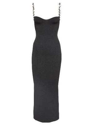 Galvan Globe Chain Wave Ribbed-knit Midi Dress - Black