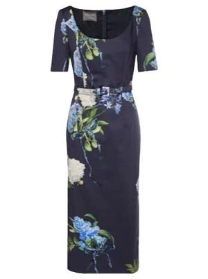 Monique Lhuillier Floral Poplin Midi Dress - Black