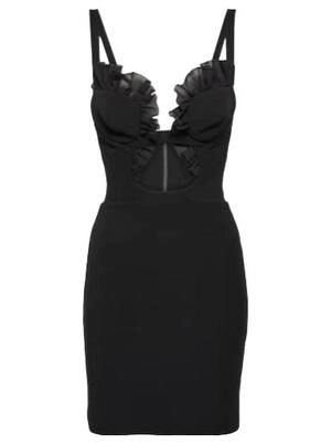 NENSI DOJAKA Ruffled Cutout Jersey Mini Dress - Black