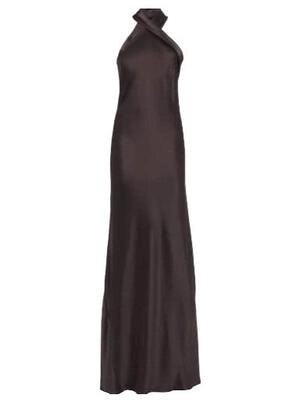 Galvan Halterneck Satin Maxi Dress - Black