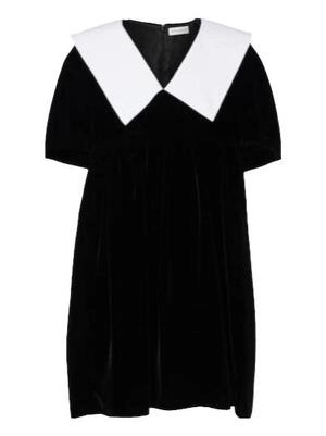 Nina Ricci Velvet Minidress With Contrasting Lapel Collar - Black