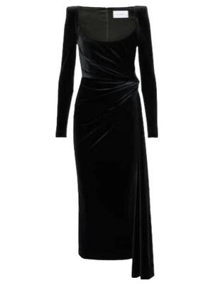 Alex Perry Draped Velvet Midi Dress - Black